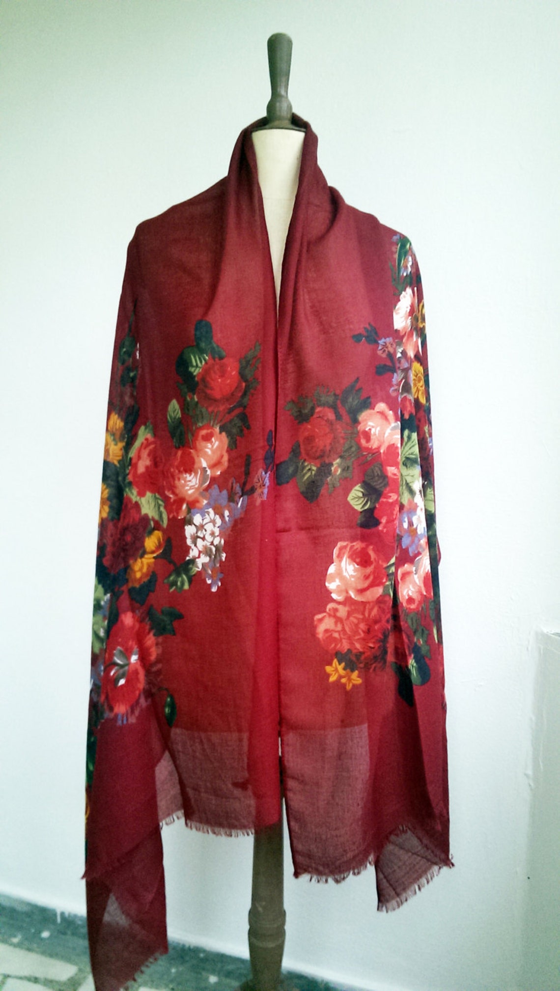 Valentine's Day Gift Burgundy&red Rose Print Scarf Fashion - Etsy