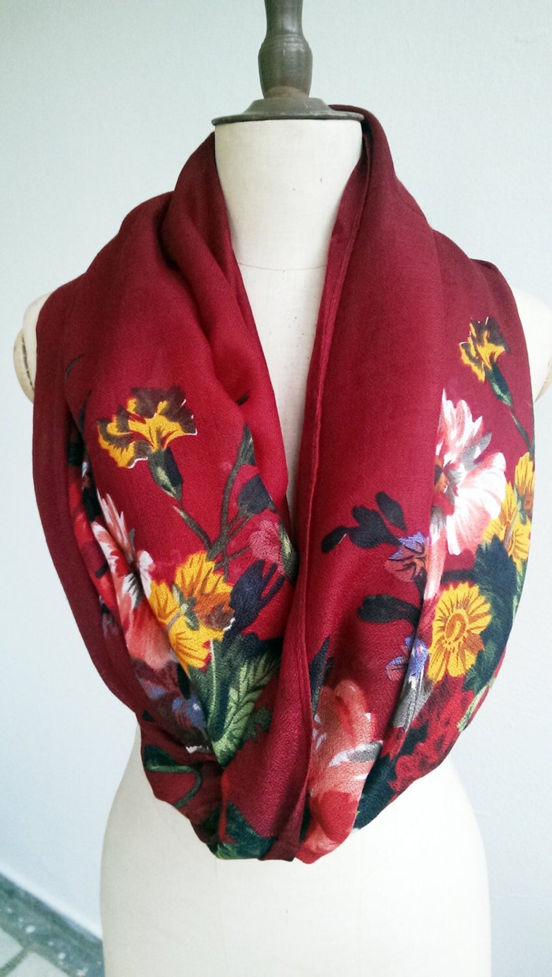 Valentine's Day Gift Burgundy&red Rose Print Scarf Fashion Women's ...