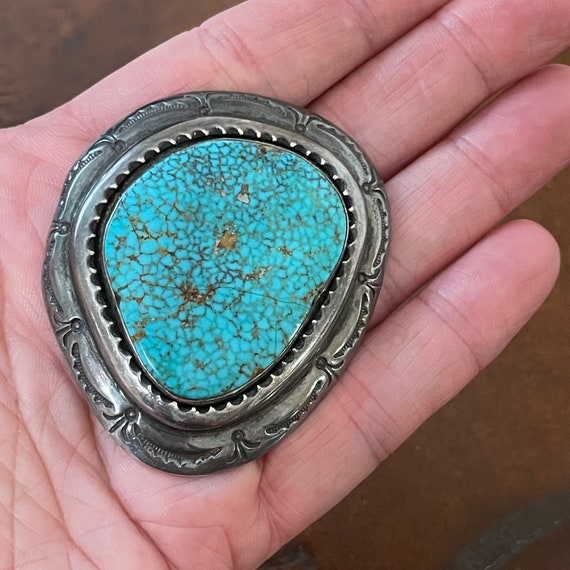 Vintage Number 8 Turquoise Sterling Silver Brooch 40c… - Gem