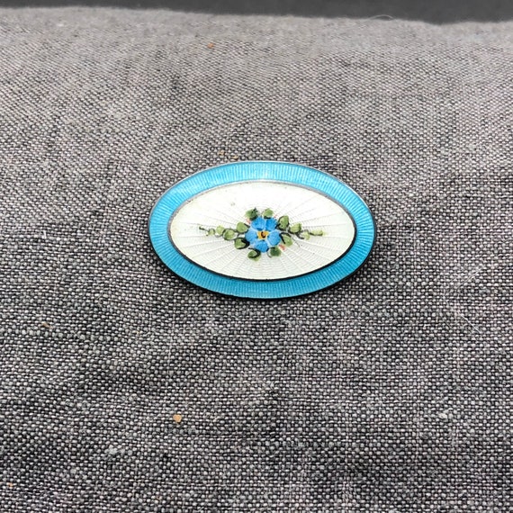 Antique FA Hermann Guilloche Enamel Pin Sterling Silv… - Gem