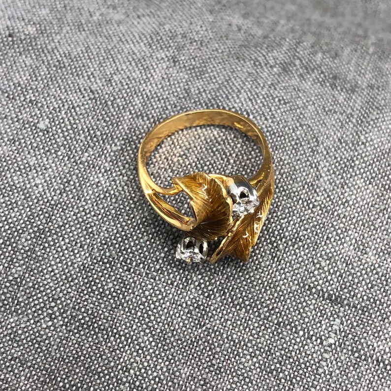 Vintage Dutch 14K Yellow Gold Enamel and Diamond Leaf Ring Size 6.5 14K ...