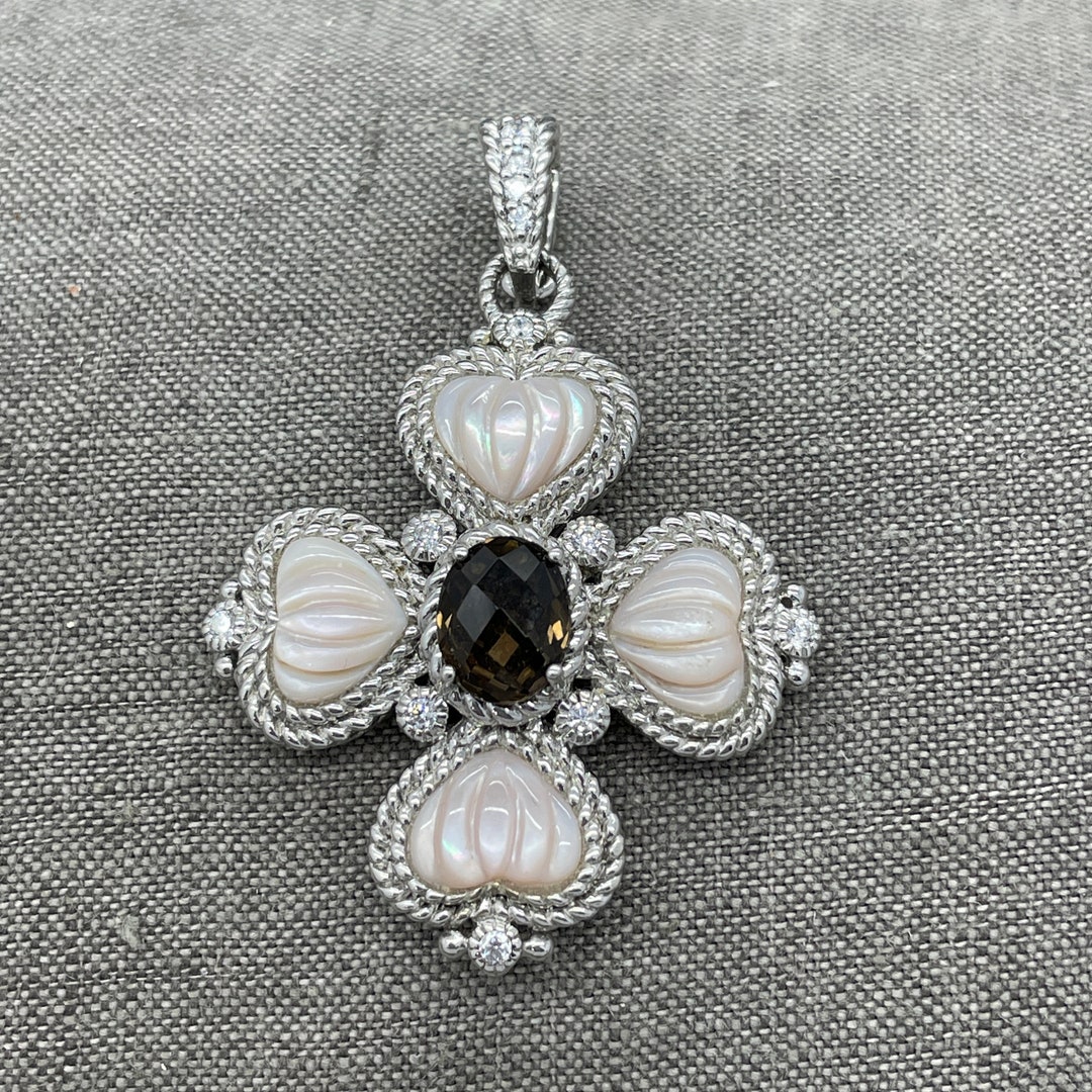Judith Ripka Sterling Silver Pearl Smoky Quartz Cross MOP Enhancer ...