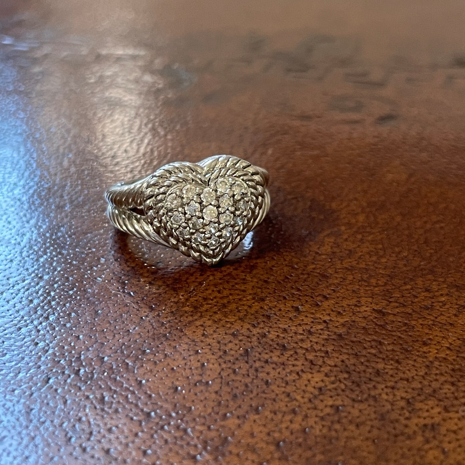 Judith Ripka Sterling Silver Heart Ring Cable Pave Diamonique CZ Ring ...