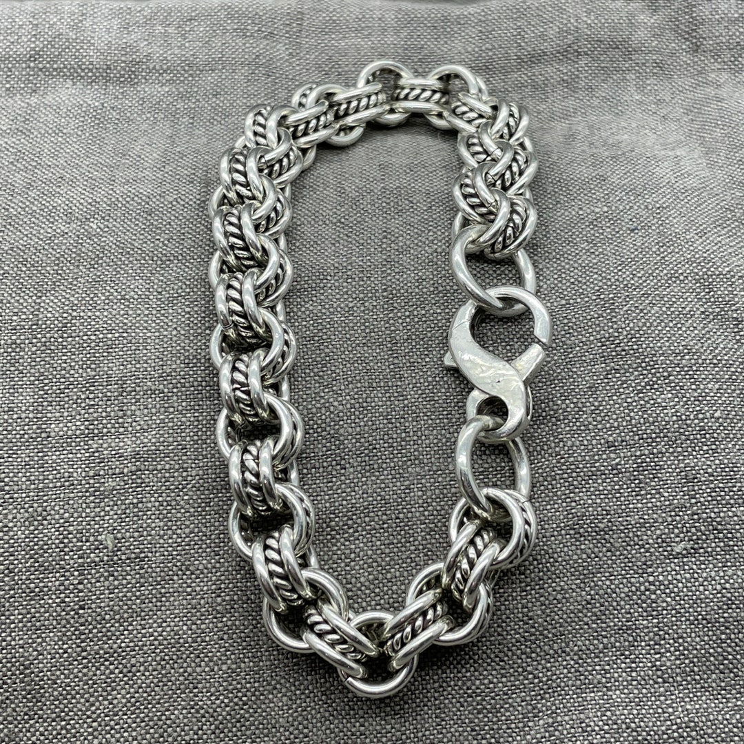 Vintage Sterling Silver Triple Belcher Link Bracelet Triple Rolo Link ...