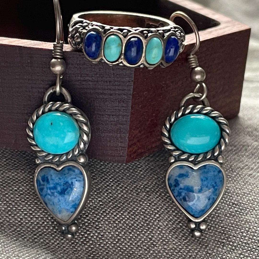 Vintage Carolyn Pollack Relios Sterling Silver Turquoise Lapis Band Larimar Turquoise Heart ...