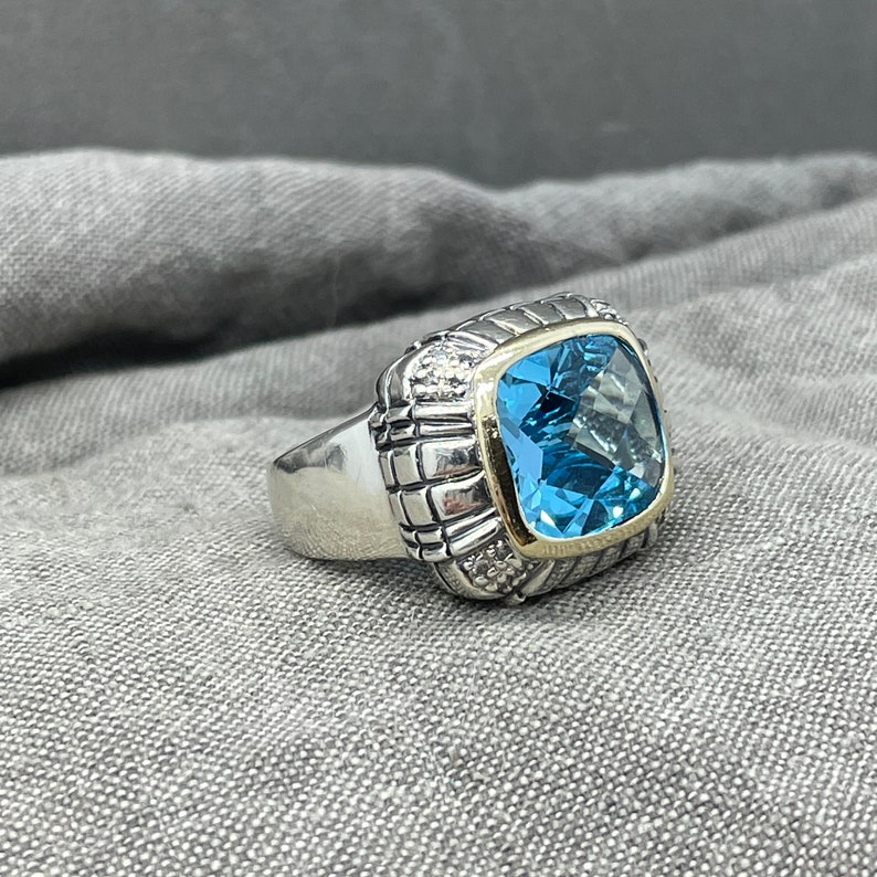 Sadye L Vassil Ring Sterling Silver 14K Blue Topaz Diamond Ring SLV ...