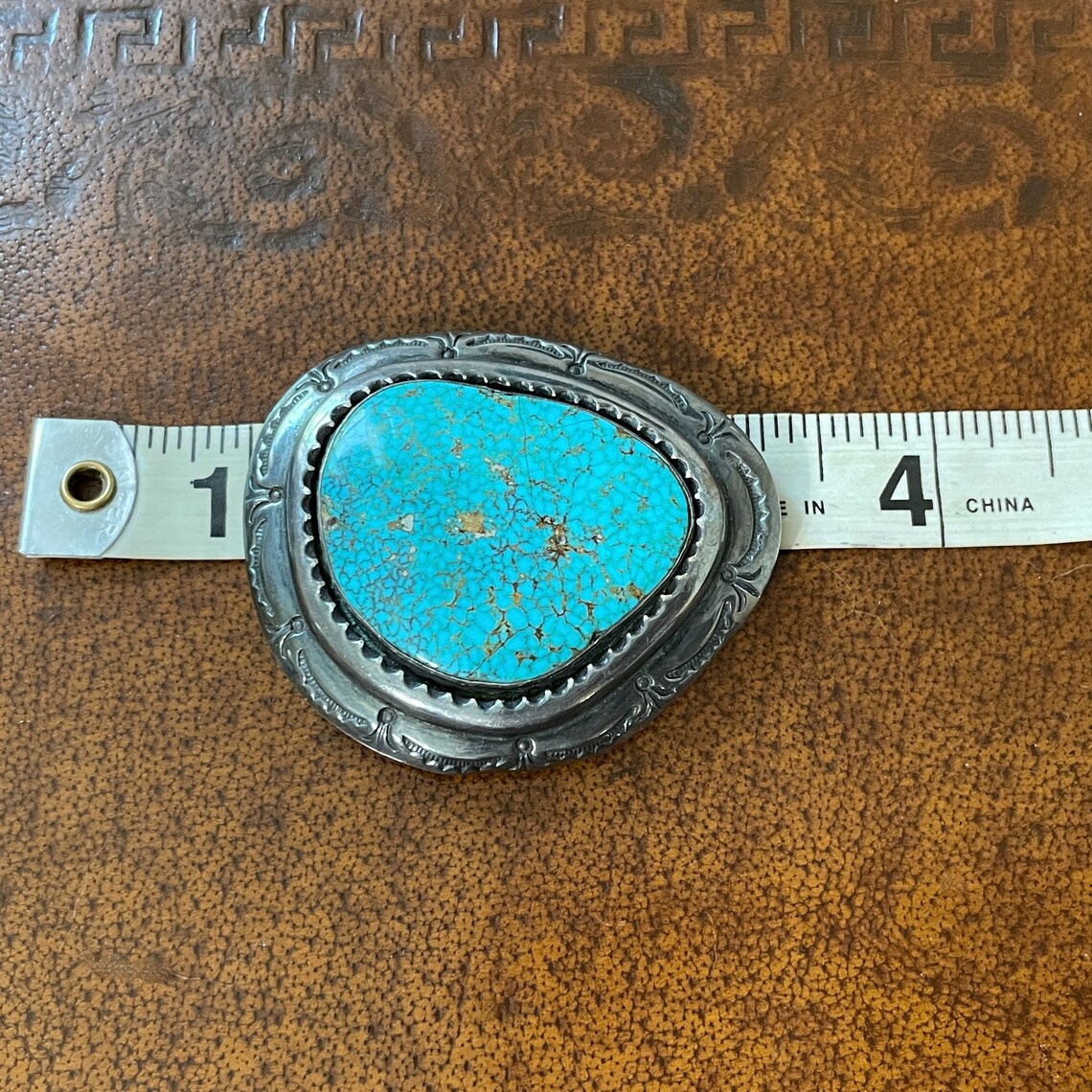 Vintage Number 8 Turquoise Sterling Silver Brooch 40ct Spiderweb ...