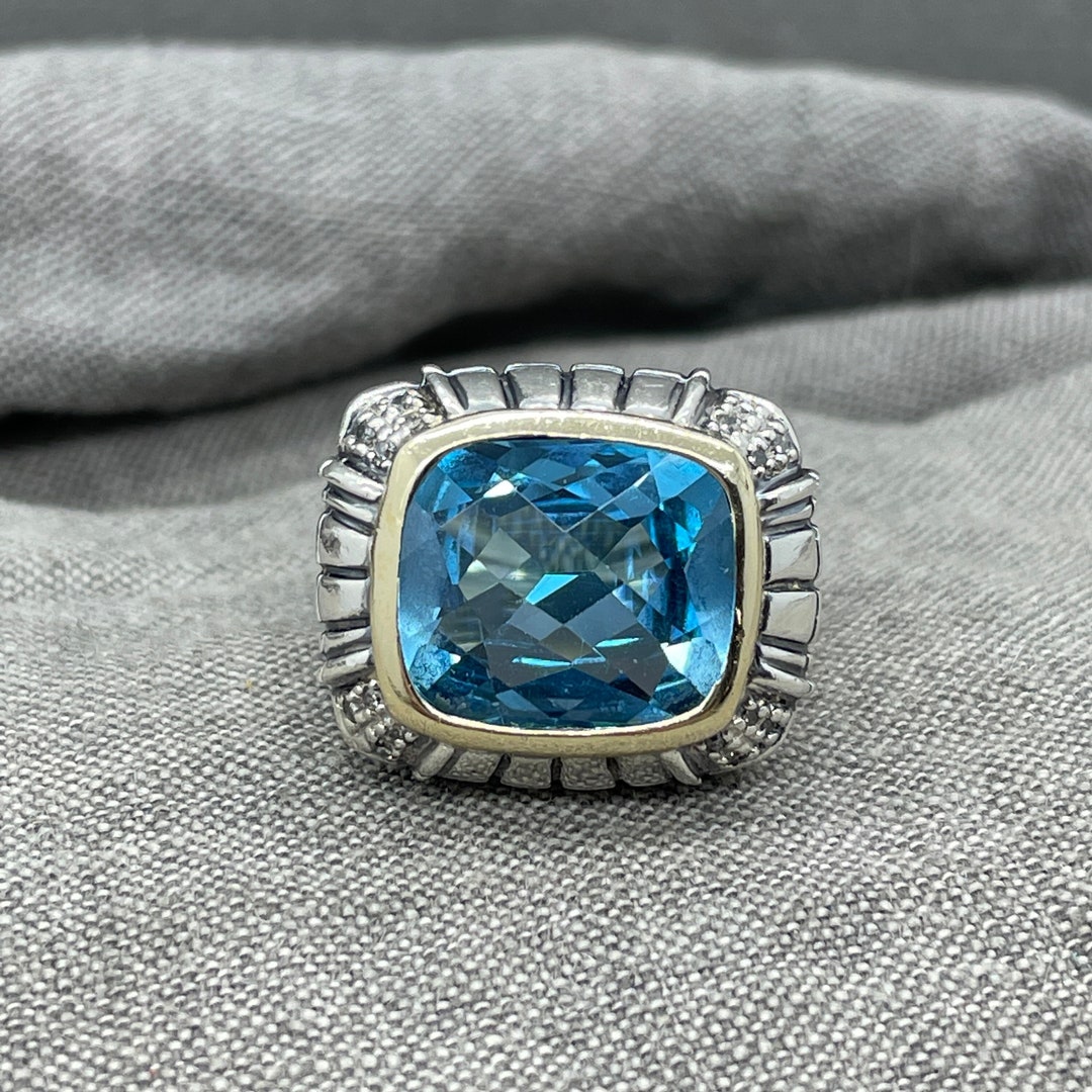 Sadye L Vassil Ring Sterling Silver 14K Blue Topaz Diamond Ring SLV ...