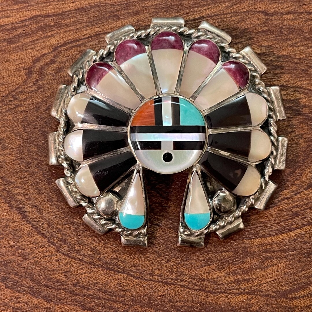 Zuni Dexter & Eva Cellicion Stering Sunface Kachina Pendant Brooch ...