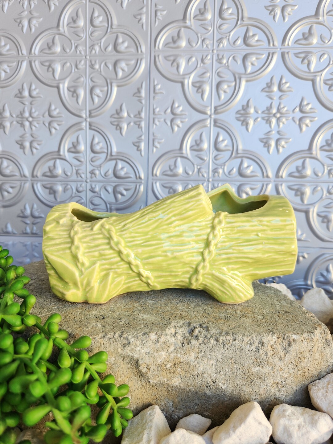 Vintage Chartreuse Mccoy Log Planter - Etsy