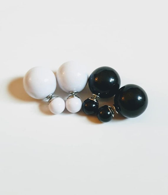 Black Double Sided Earrings White Double Sided Earring bubble Earring Shiny Ball Double Earring ear Jacket set of 2 Etsy