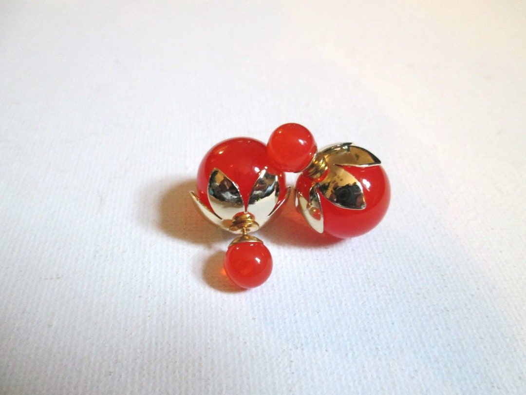 Boucles d'oreilles double face rouges, boucle d'oreille rouge, veste d ...