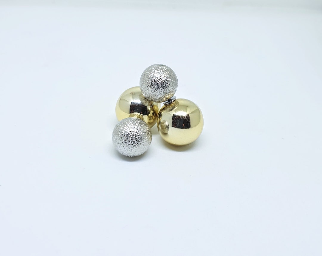 Gold and Silver Double Sided Earrings,gold Stud Earring,bubble Earring, Silver Ball Double ...