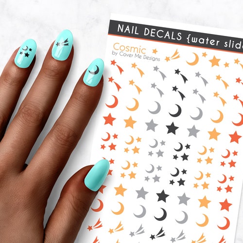 Cosmic Water Slide Nail Decals With Stars And Moons Etsy