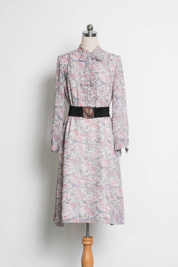 Classic Japanese Vintage Floral Dress / 80s Neck tie … - Gem