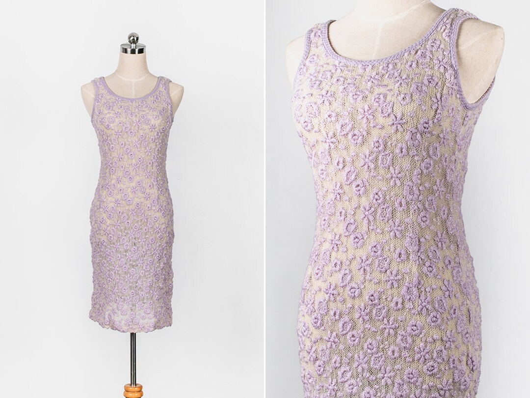 90s Vintage Lavender Purple See Through Floral Embroidery - Etsy