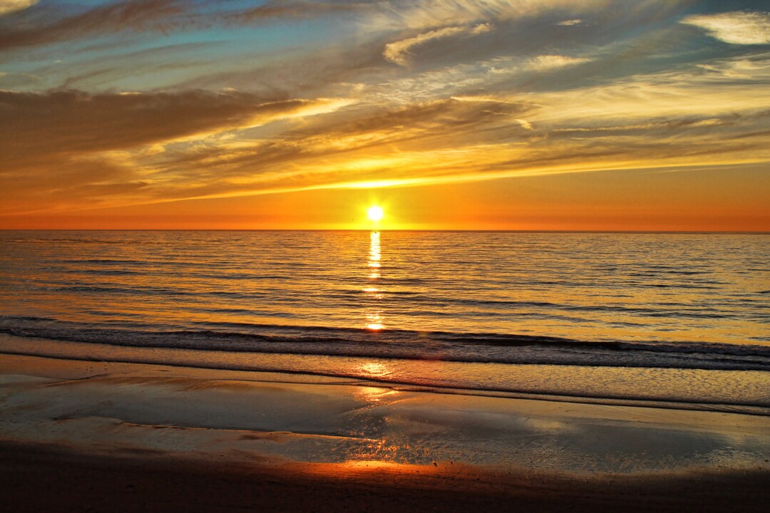 High Tide, Sunset, Orange, Yellow, South Ponto Beach, Ocean, Clouds ...
