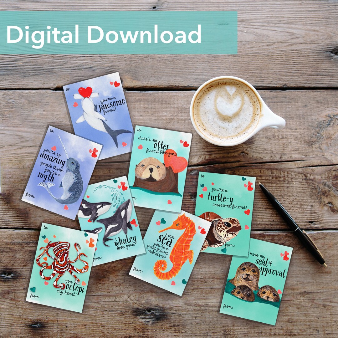 Printable Valentines - Sea Creatures Collection - Etsy