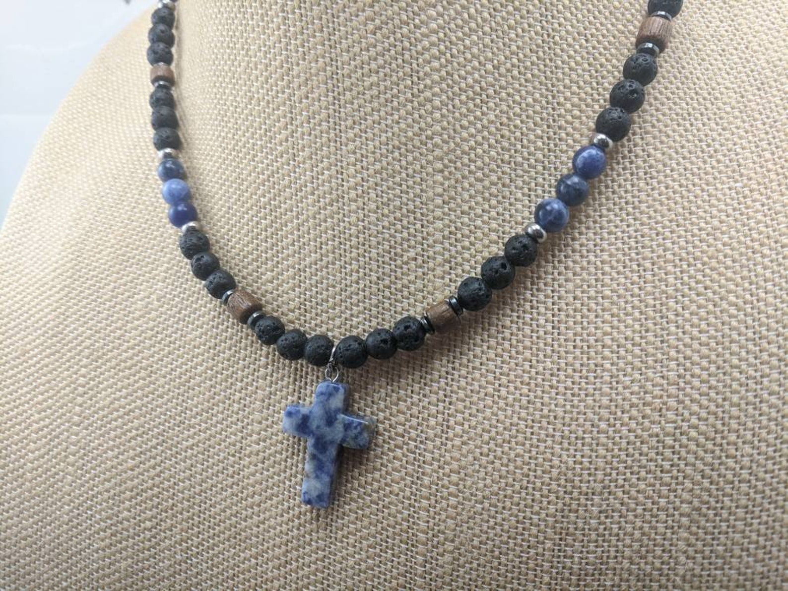 Mens cross necklace boys confirmation gift blue stone cross | Etsy