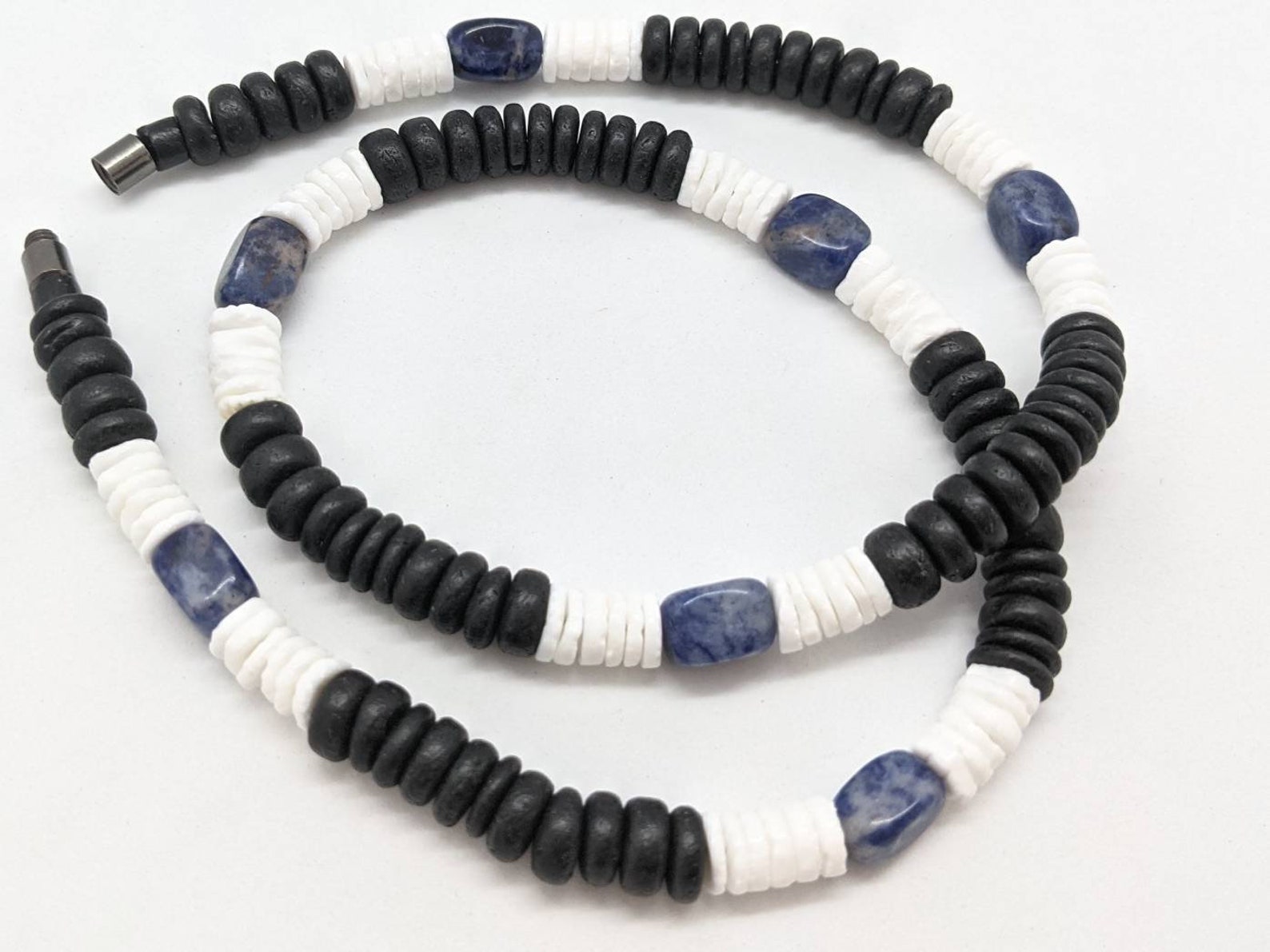 Men's puka shell necklace large surf necklace black | Etsy