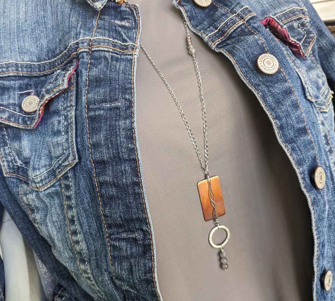 Long Boho Necklace, Torched Copper, Gray Labradorite Necklace, Extra ...