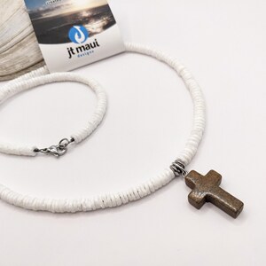 White Puka Shell Cross Necklace for Man, Surf Style Choker, Gift for ...