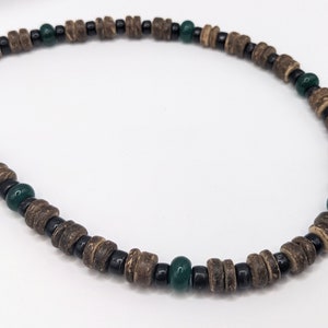 Mens Jade Necklace, Beaded Necklace, Green Jade Necklace for Man, Brown ...