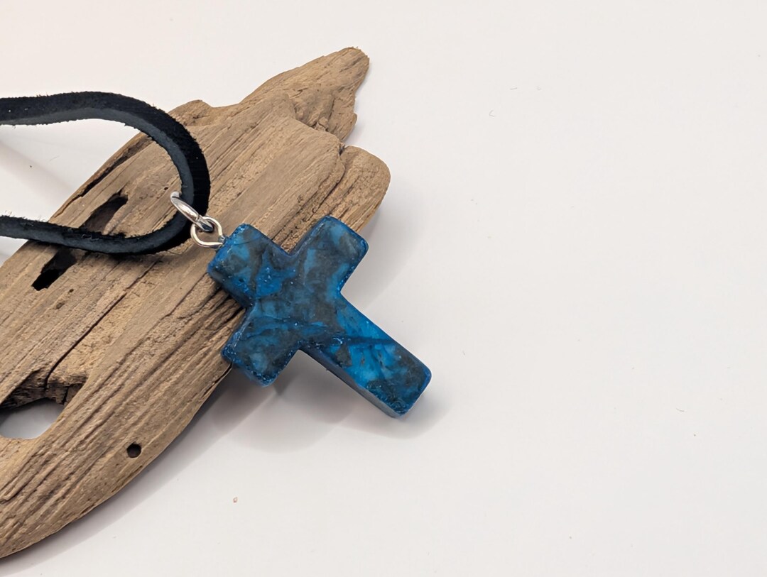Blue Stone Cross on Leather, Cross Pendant on Suede, Boys Confirmation ...