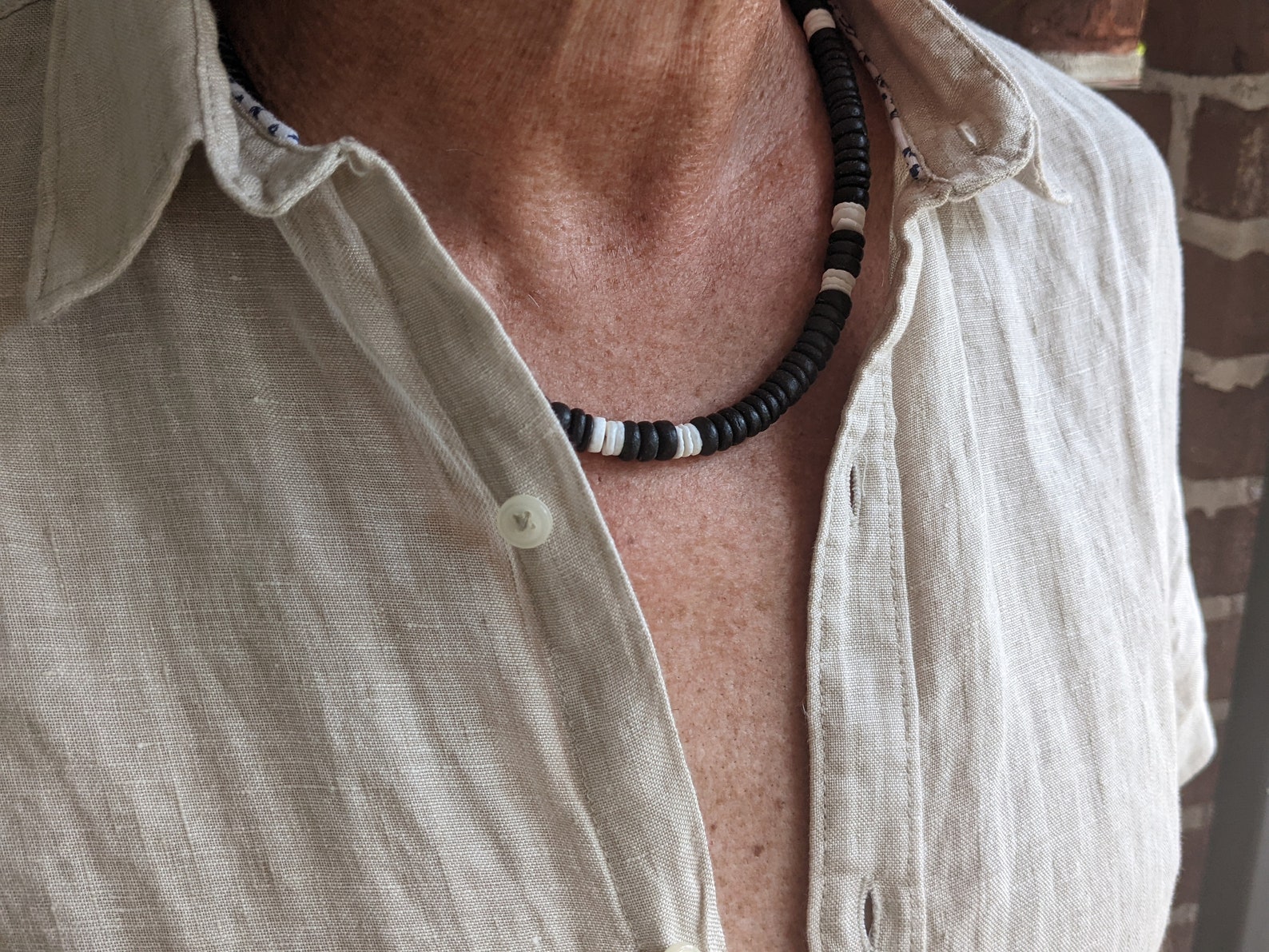 Extra Wide Men's Necklace White Puka Shell Black Coconut - Etsy