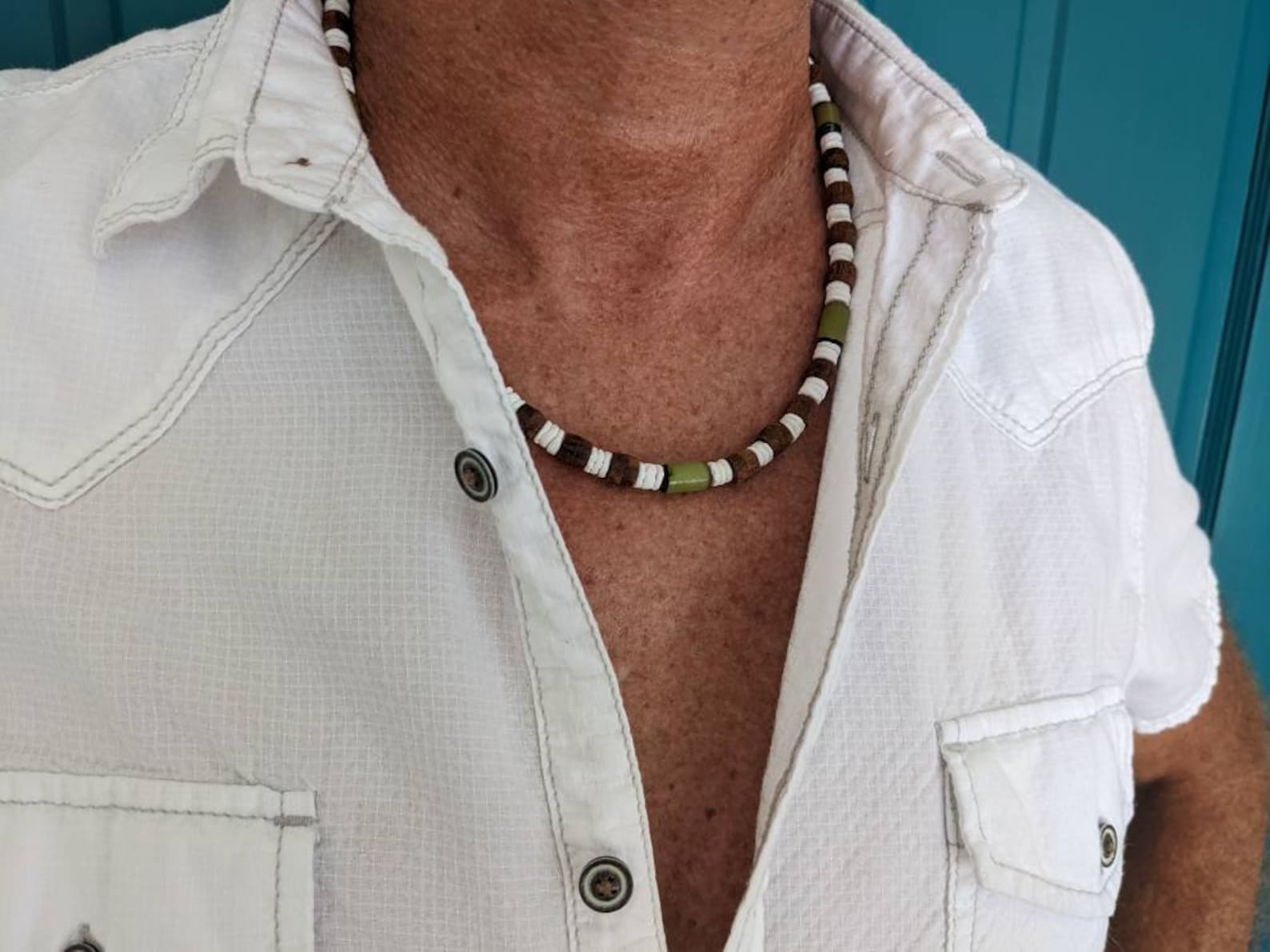 White Puka Shell Surf Necklace, Mens Beaded Surfer Style, Hawaiian ...