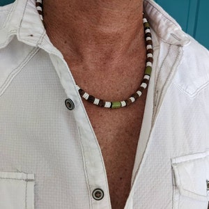 White Puka Shell Surf Necklace, Mens Beaded Surfer Style, Hawaiian ...