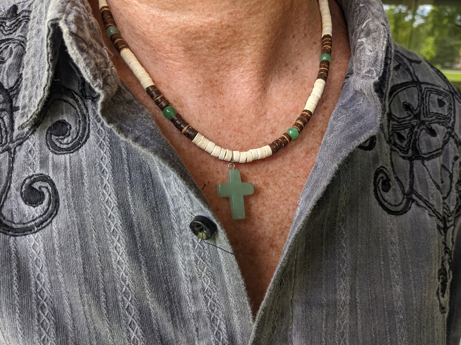 Mens Jade Necklace, Green Jade Cross Necklace for Man, Green Stone ...