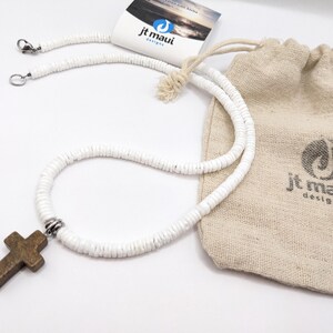 White Puka Shell Cross Necklace for Man, Surf Style Choker, Gift for ...