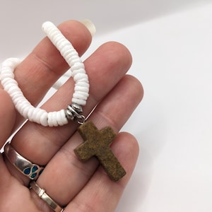 White Puka Shell Cross Necklace for Man, Surf Style Choker, Gift for ...