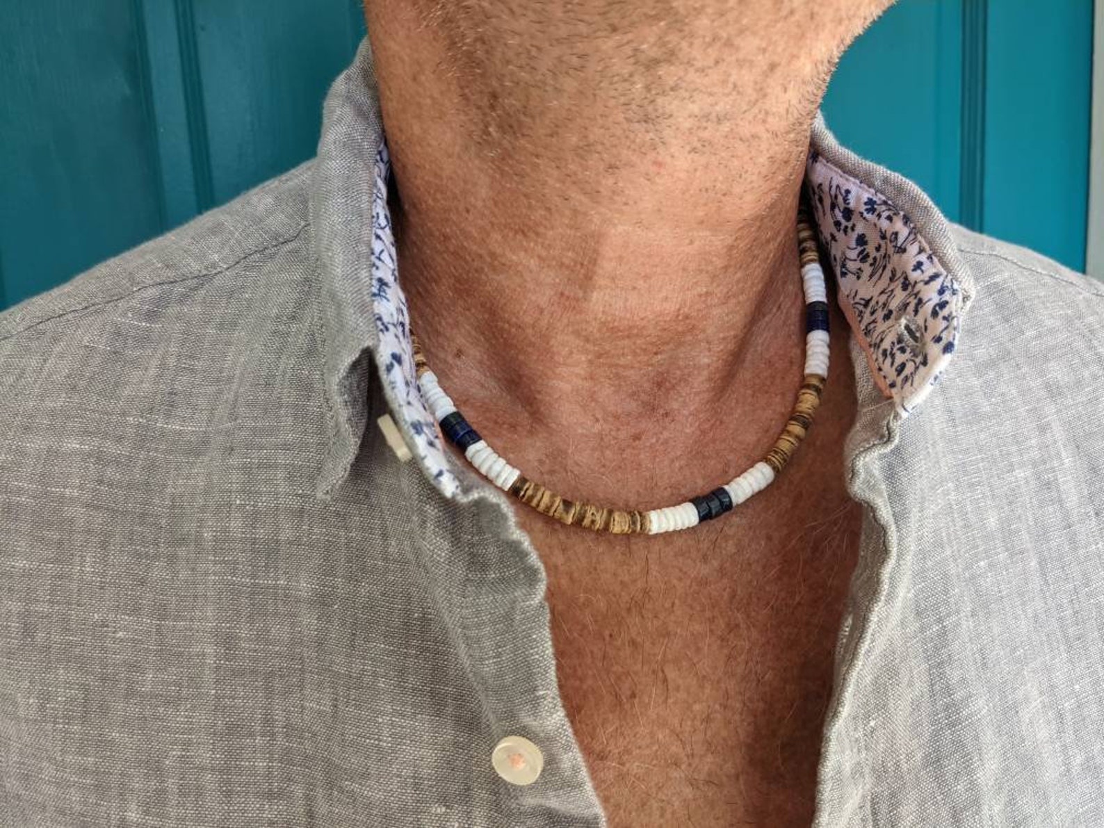 Mens Surfer Necklace Puka Shell and Blue Lapis Lazuli Unisex - Etsy