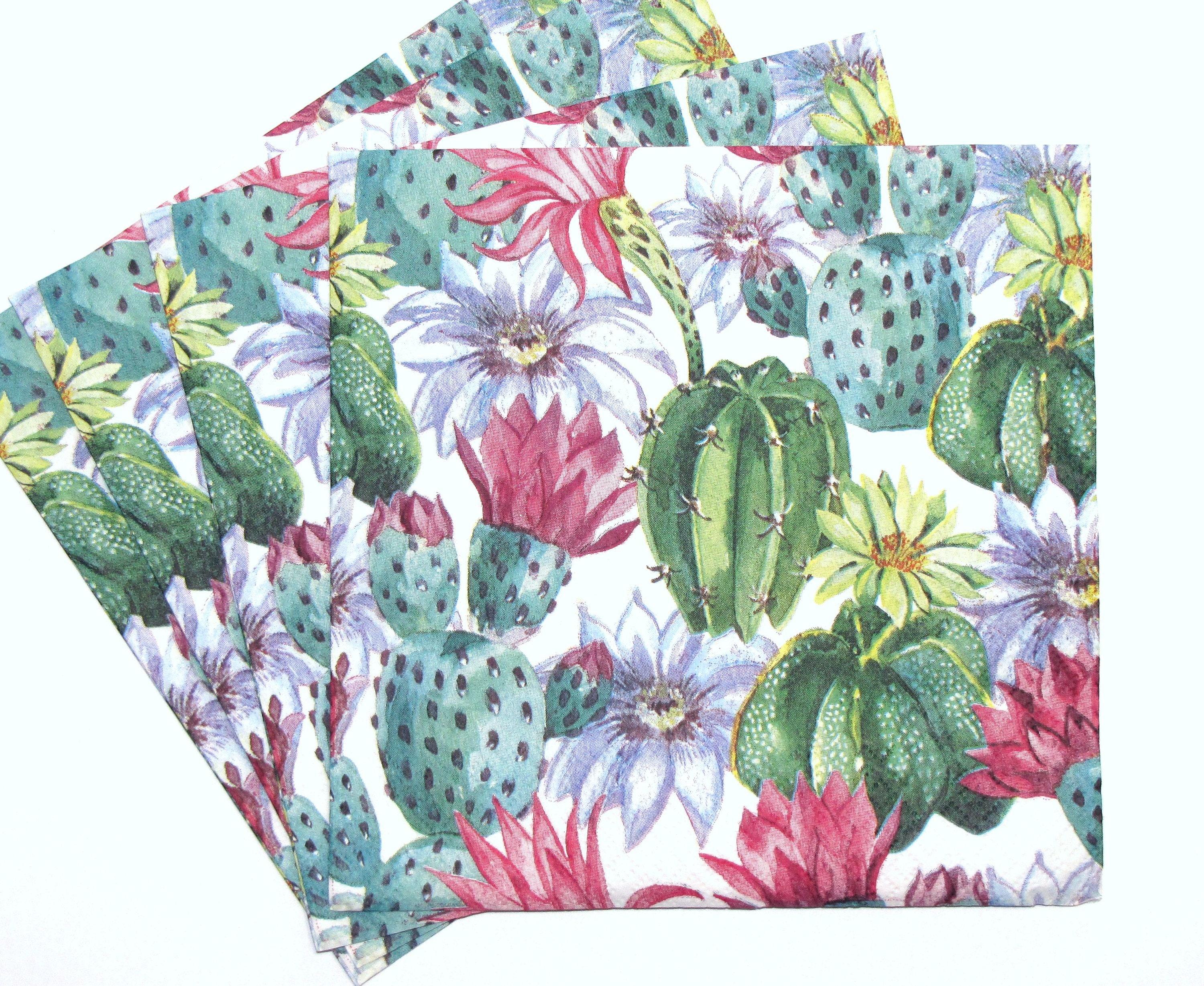 4 Decoupage Napkins With Cactuses, Napkins With Watercolour Exotic ...