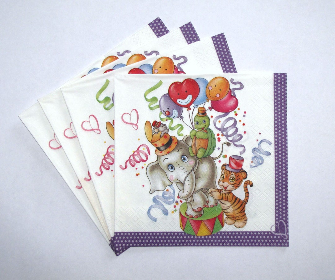 4 Decoupage Napkins, Circus Animals, Kids Style Craft Paper, 3ply Paper Napkins 13'' 33cm, KID04 ...