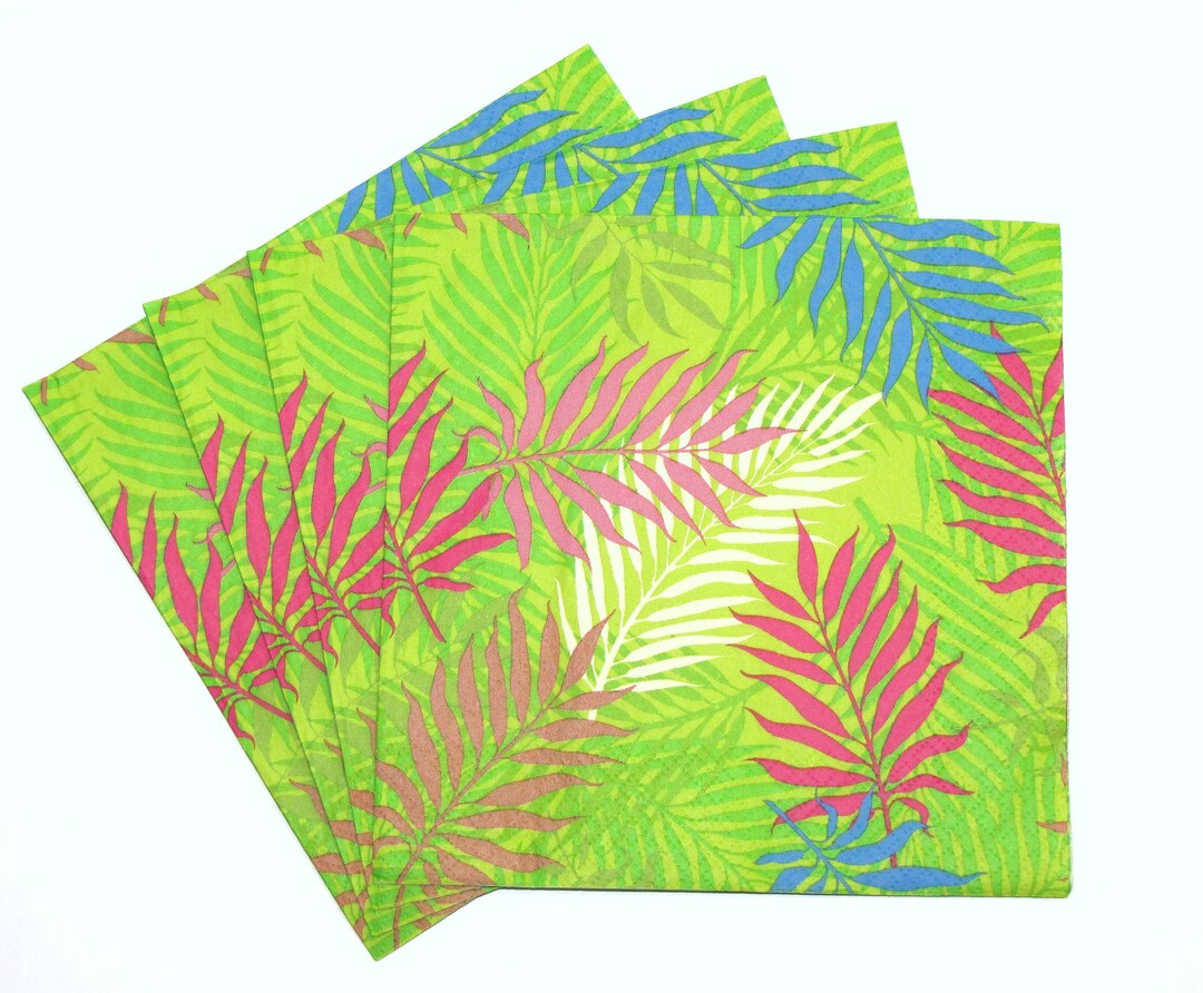 4 Decoupage Napkins With Palm Leaves, Napkins With Bright Tropical Palm ...