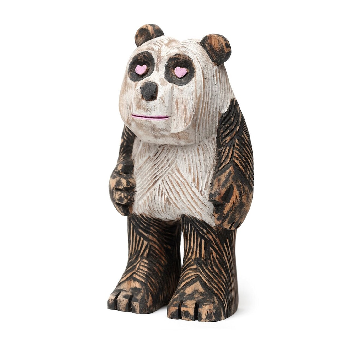 PANDO Blamo Panda Bear Hand Carved Designer Art Toy Wood Panda W/ Heart ...