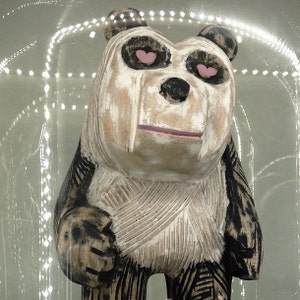 PANDO Blamo Panda Bear Hand Carved Designer Art Toy Wood Panda W/ Heart ...