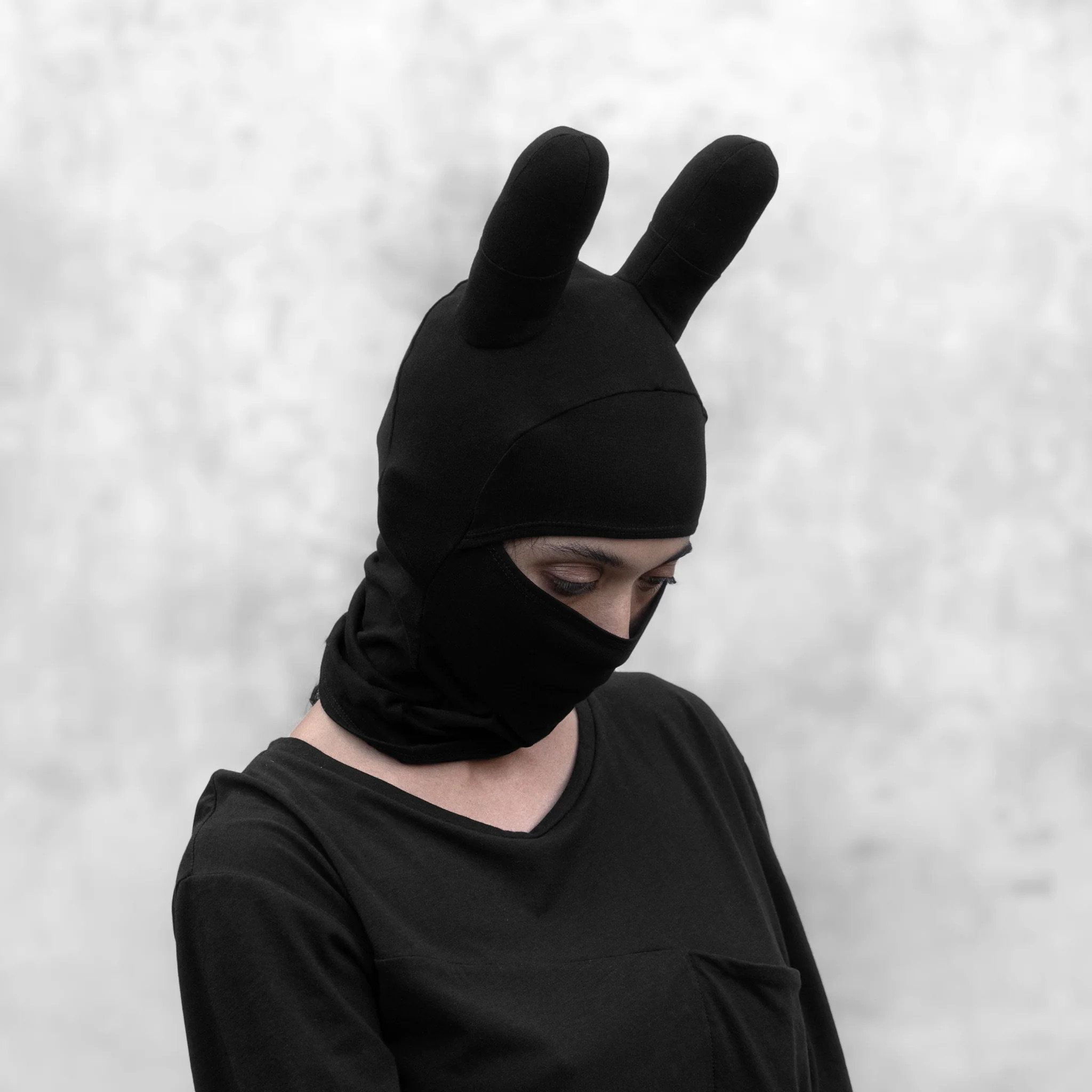 Black Cotton Spandex Balaclava – Bunny Ear Creature Mask - SNEAK MASK ...