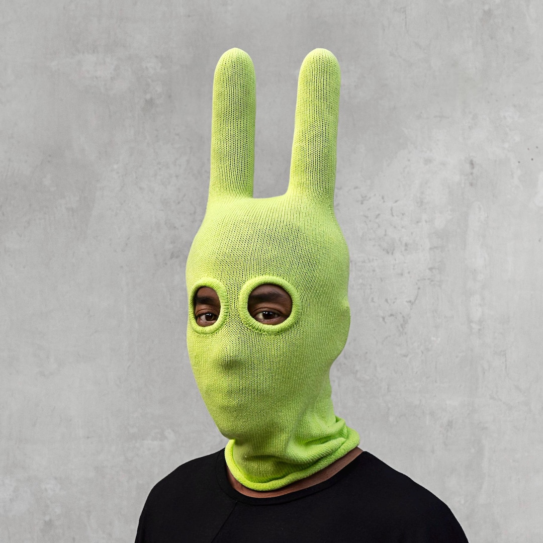 Neon Arctic Lime Green Knit Ski Mask With Horns: Rave Balaclava - Etsy