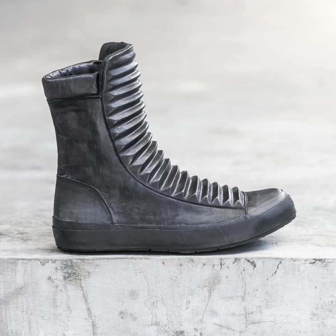 RAZED MEN'S Black Leather BOOT Ridged Leather High Top Sneakers Blamo ...