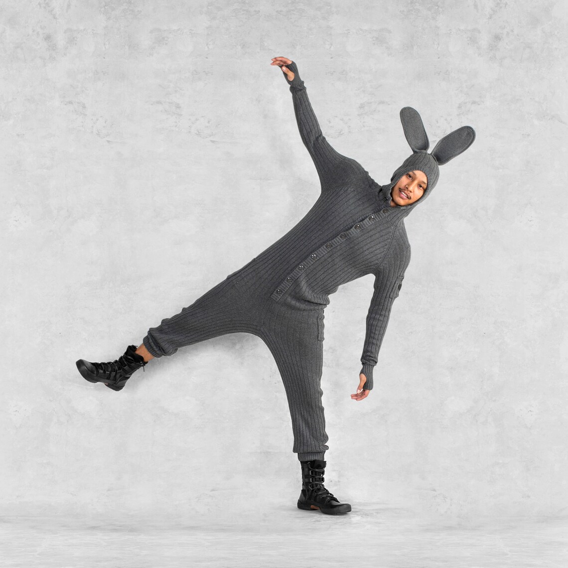 GRAY BUNNY Onesie Cozy Rabbit Unisex Jumpsuit Bendable | Etsy