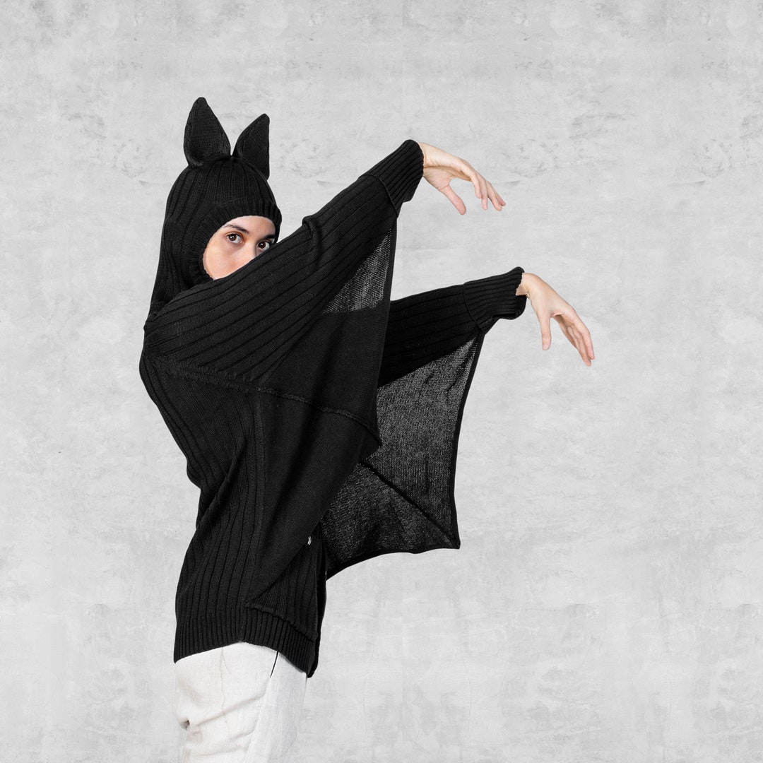 Sale! MISFIT BAT HOODIE With Wings and Ears - Hand-knit Comfy Cotton ...
