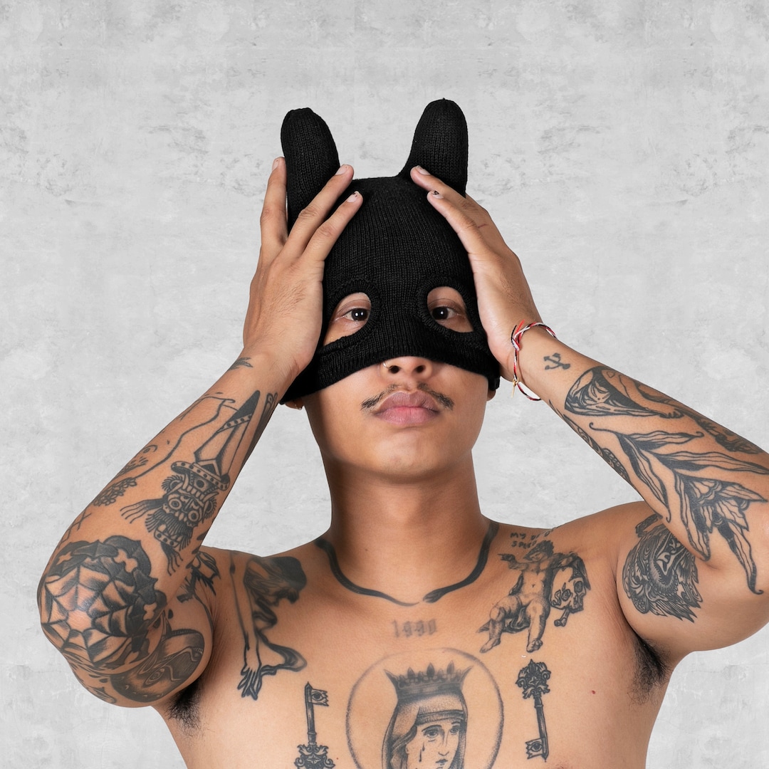 HALF SOCKY Black MASK Horned Black Stocking Cap ski Mask W/ Bunny Ears ...