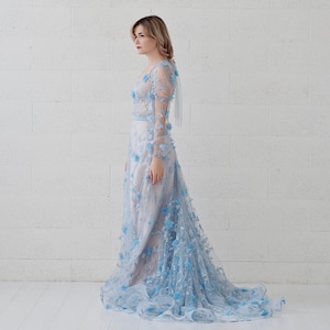 Azura Blue Wedding Dress / Unique Bridal Gown / 3D Floral - Etsy