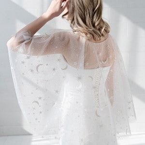 Luna - Bridal Cape With Moons and Stars / Celestial Wedding Cover Up - Etsy