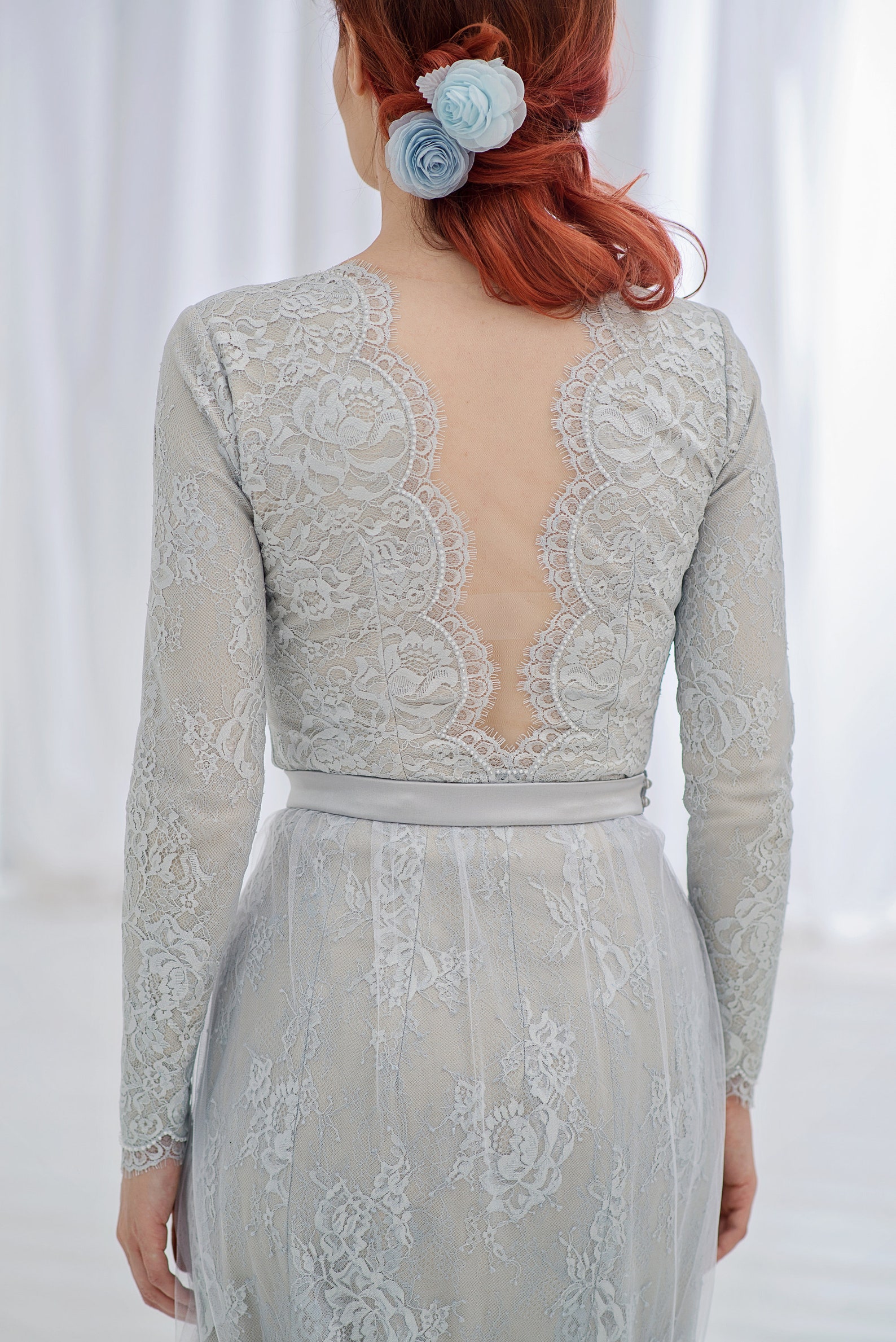 Indra - Bridal Lace Top With Open Back and a V Neck / Bridal Lace ...