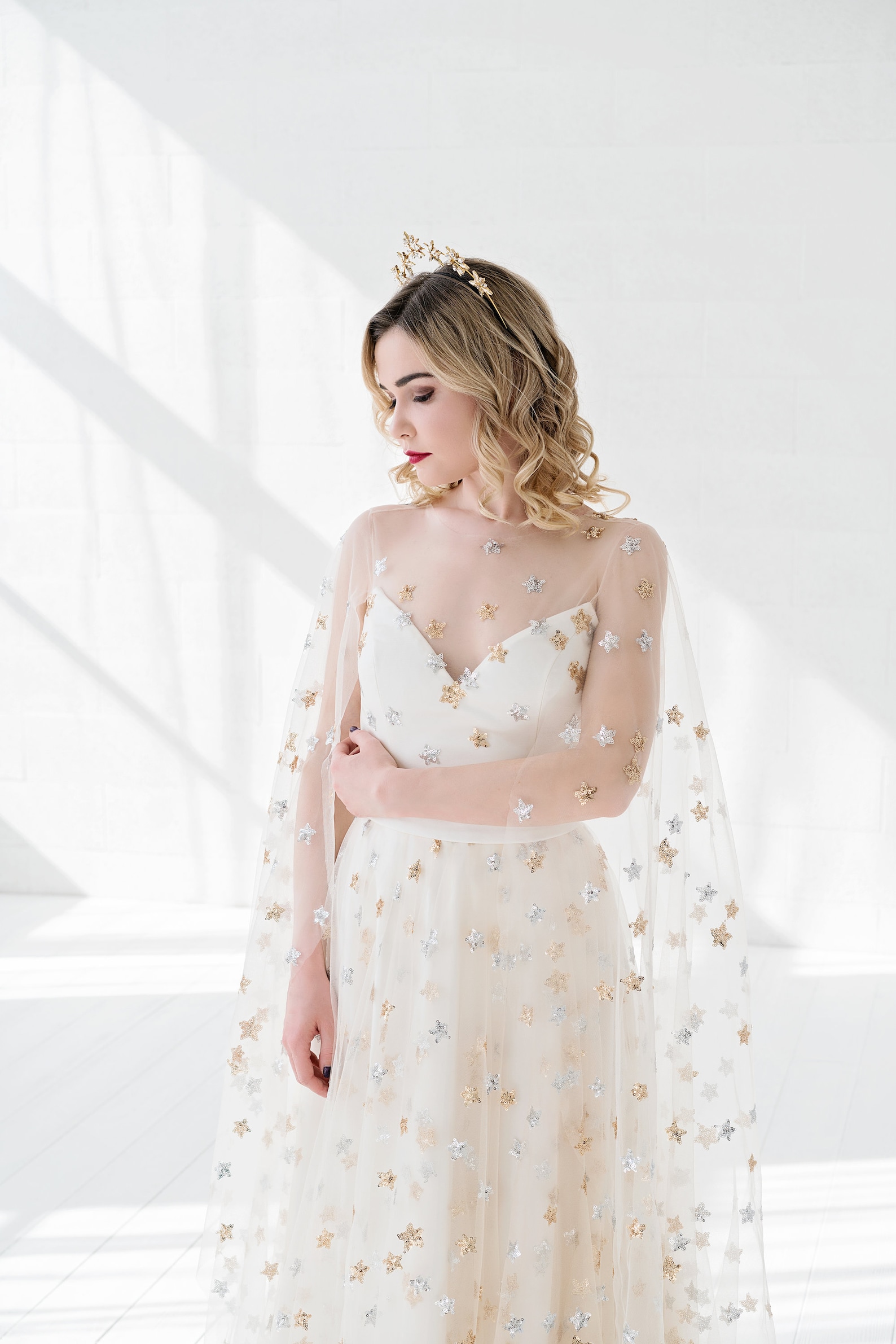 Estelle Celestial Bridal Bodysuit With Cape Sleeves / Silver | Etsy